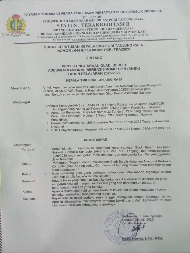 SK Simulasi Anbk 2025 | PDF