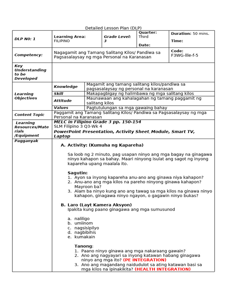 Pandiwa DLP in Filipino 3 CO3 3rd Q | PDF