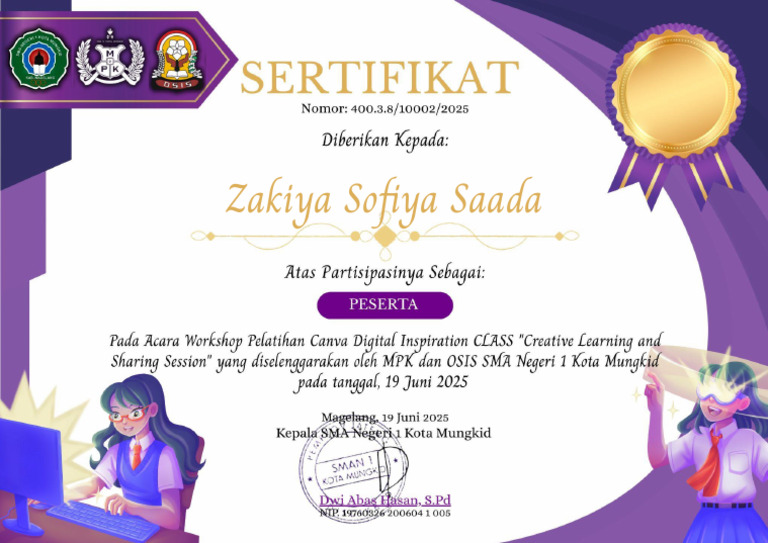 Sertifikat - Zakiya Sofiya Saada | PDF
