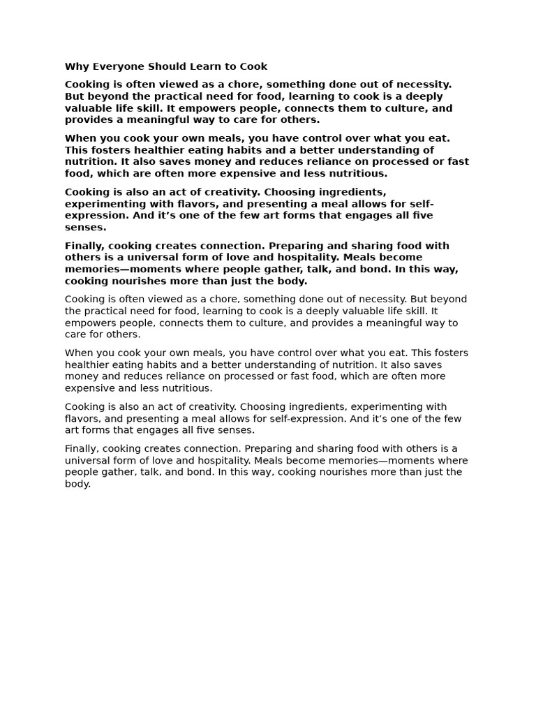 Importance of Cooking Skills for All | PDF