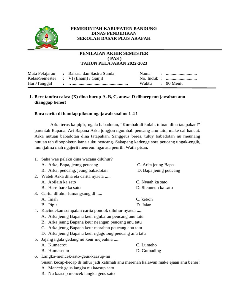 Soal Bahasa Dan Sastra Sunda | PDF