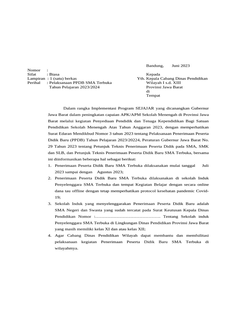 Draft Se-Ppdb Sma Terbuka-2023 | PDF