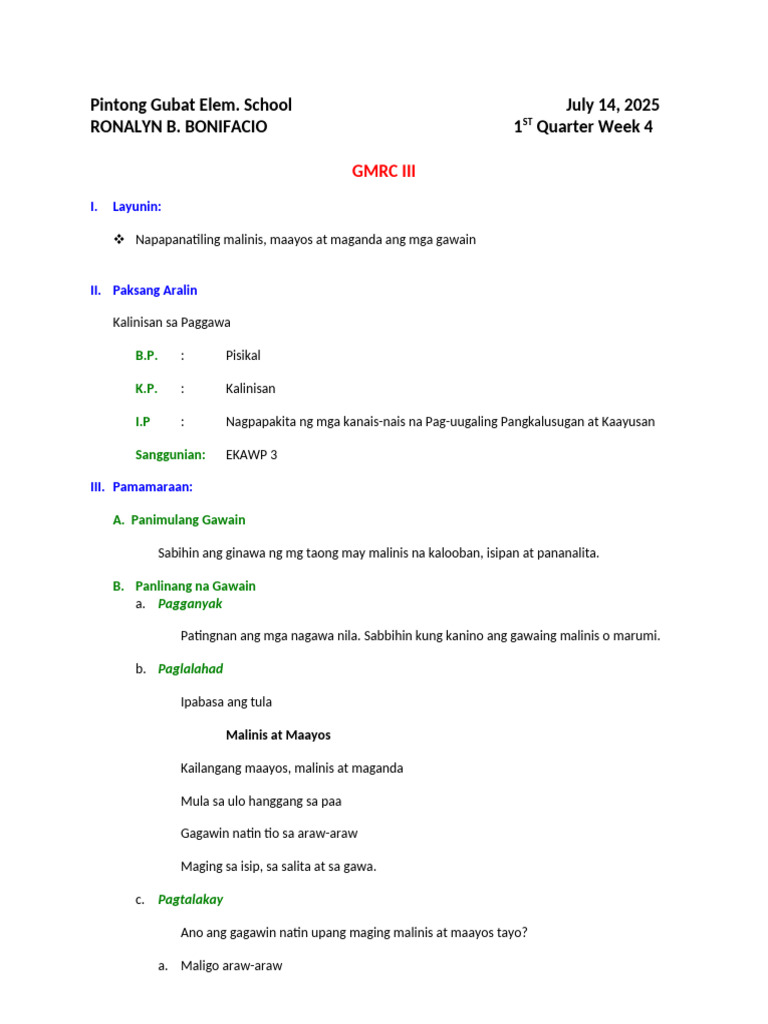 Grade 3 DLP Character Education | PDF