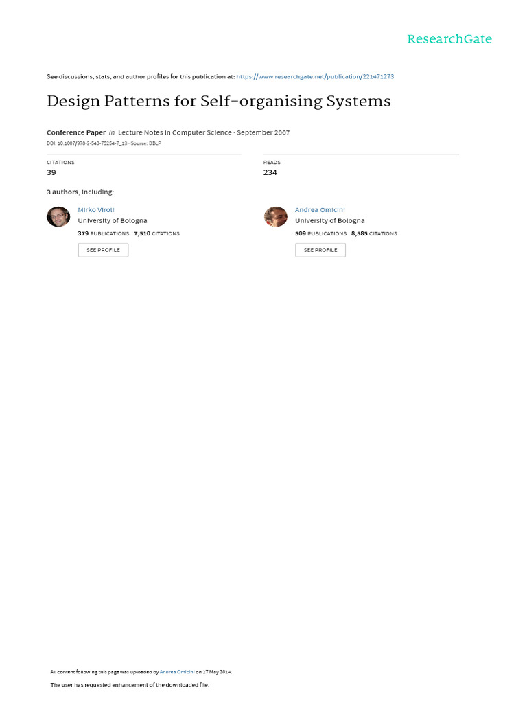 Design Patterns For Self-Organising Systems | PDF | Information | Self Organization