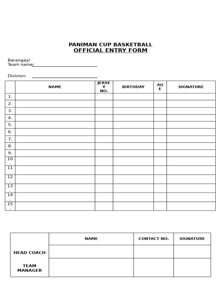 Paniman Cup Basketball Entry Form 2025 | PDF | Chess Theory | Chess