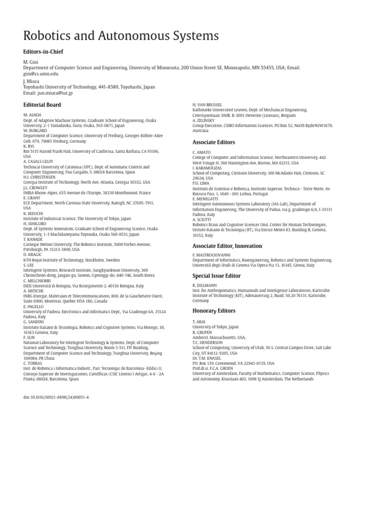 Editorial Board 2024 Robotics and Autonomous Systems | PDF | Robotics ...