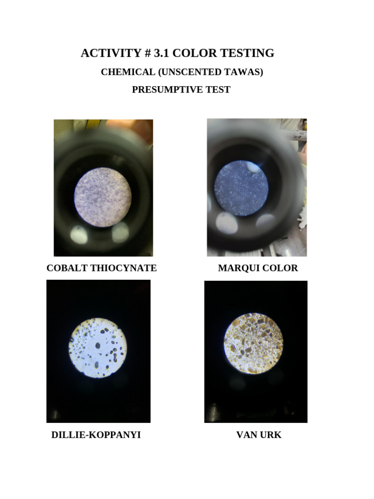 Activity # 3.1 Color Testing: Chemical (Unscented Tawas) Presumptive ...