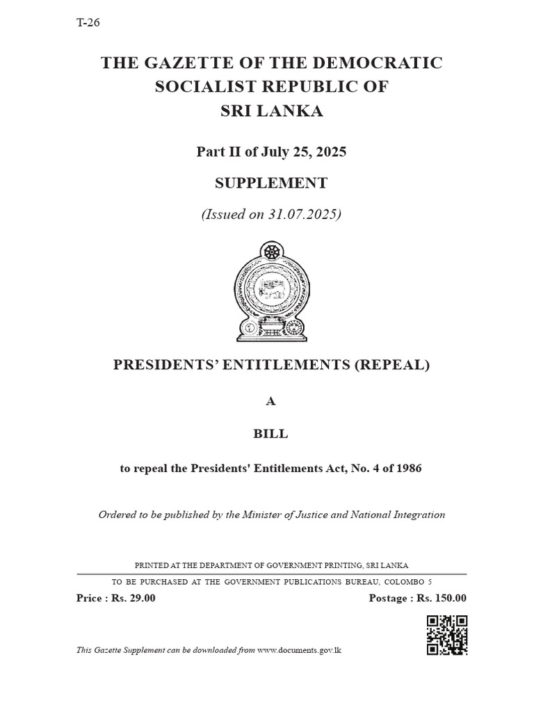 Presidents' Entitlements Repeal Bill | PDF | Repeal | Justice