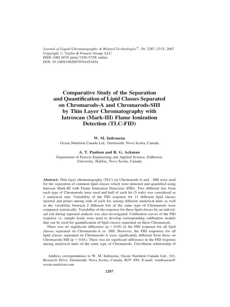 Comparative Study of The Separation and Quantification of Lipid Classes ...