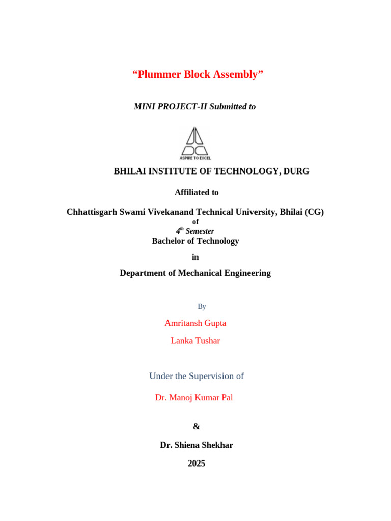 Plummer Block Assembly Project Report | PDF | Bearing (Mechanical ...