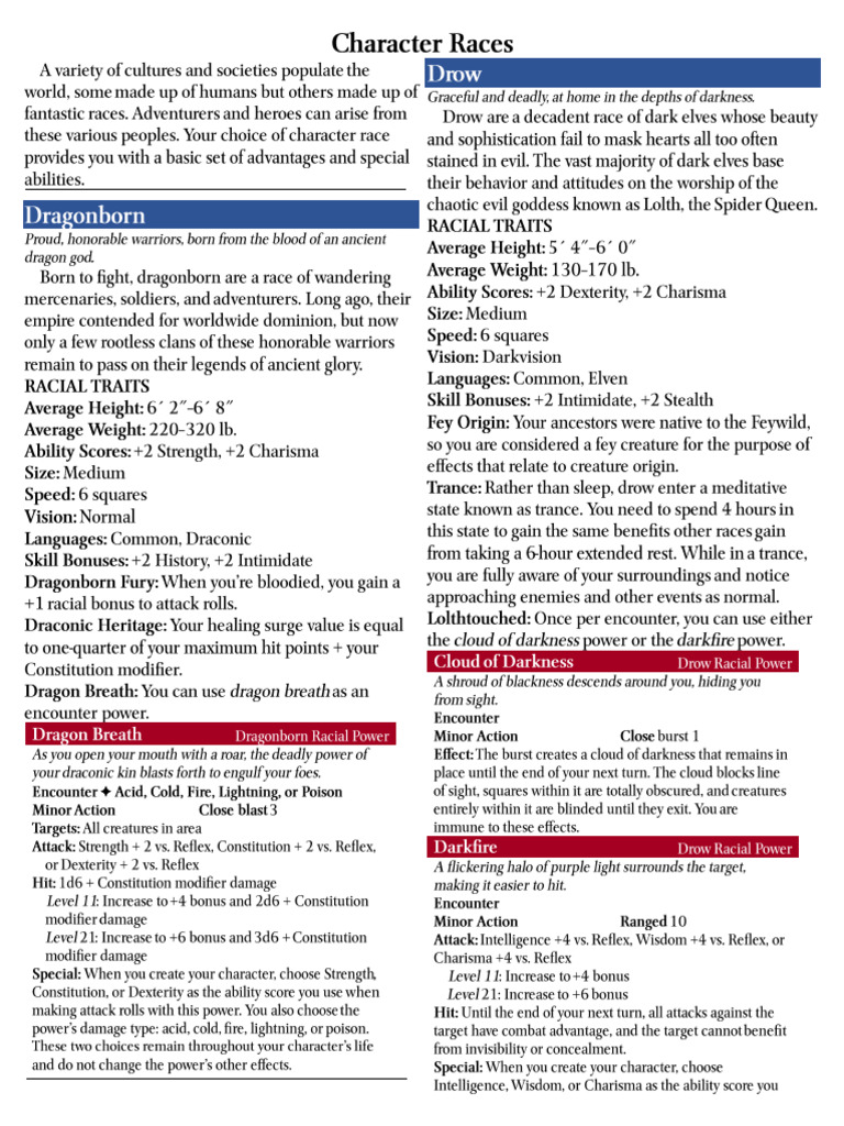 Fourth Edition Races | PDF