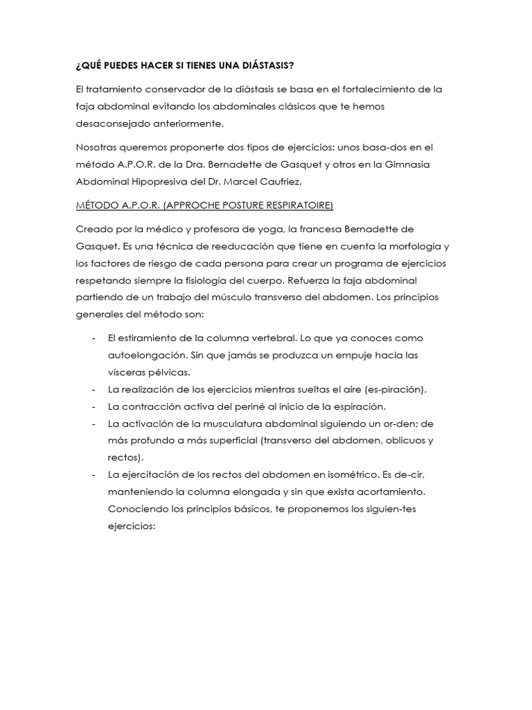 Ejercicios Diástasis Abdominal | PDF | Abdomen | Pelvis