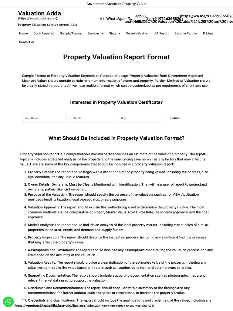 Property Valuation Report Format Guide | PDF | Real Estate Appraisal