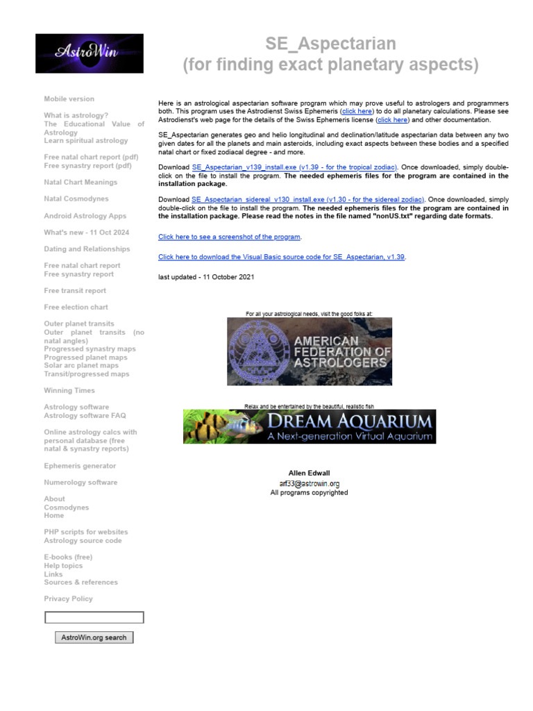 Free Astrology Programs by Allen Edwall - SE - Aspectarian - BR - (For ...