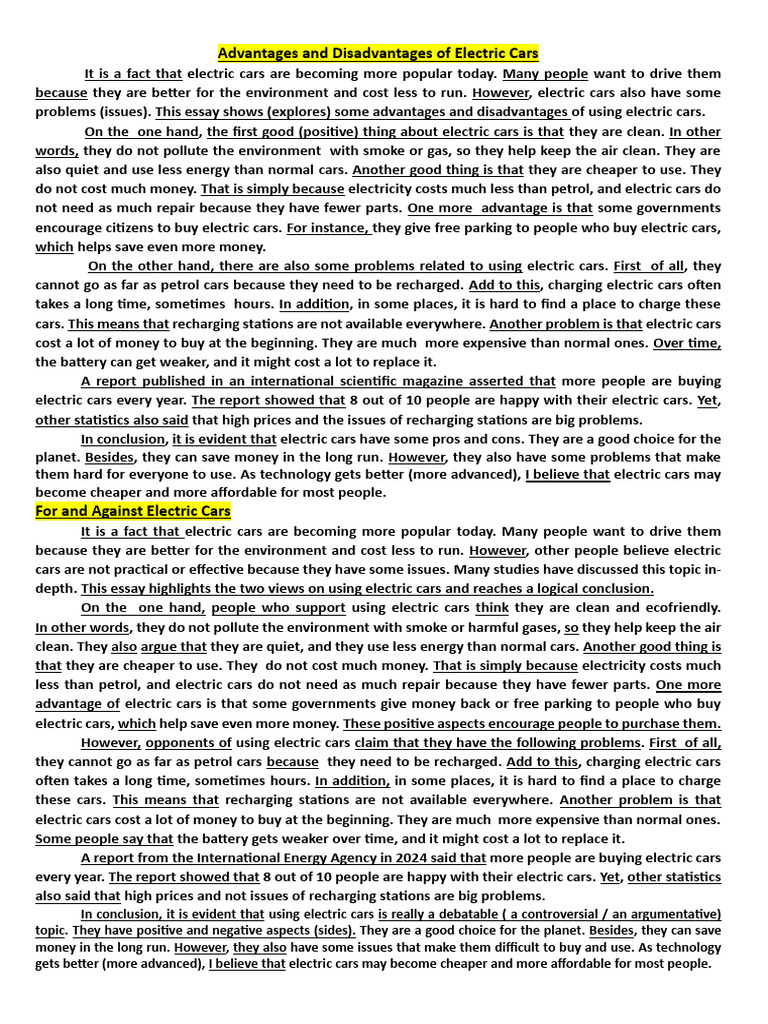 Pros and Cons of Electric Cars | PDF | Electric Car | Car