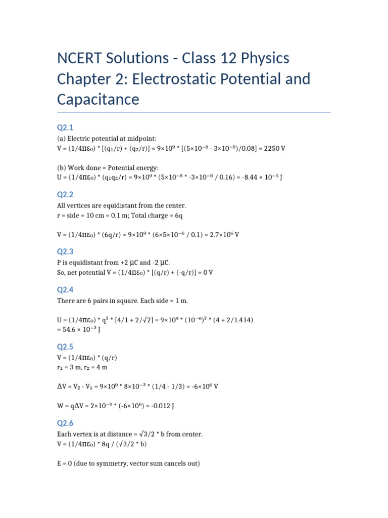 Class 12 Physics Ch 2 Solutions | PDF