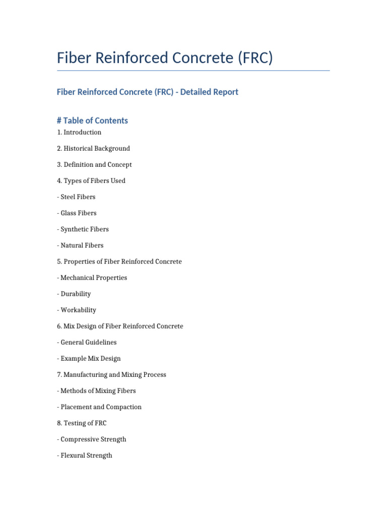Fiber Reinforced Concrete Report | PDF | Concrete | Reinforced Concrete