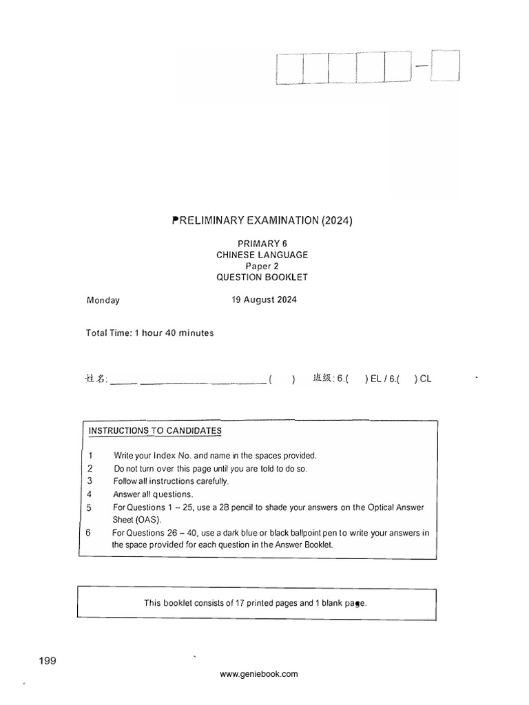 2024-Primary 6 Chinese Exam Paper Prelim | PDF