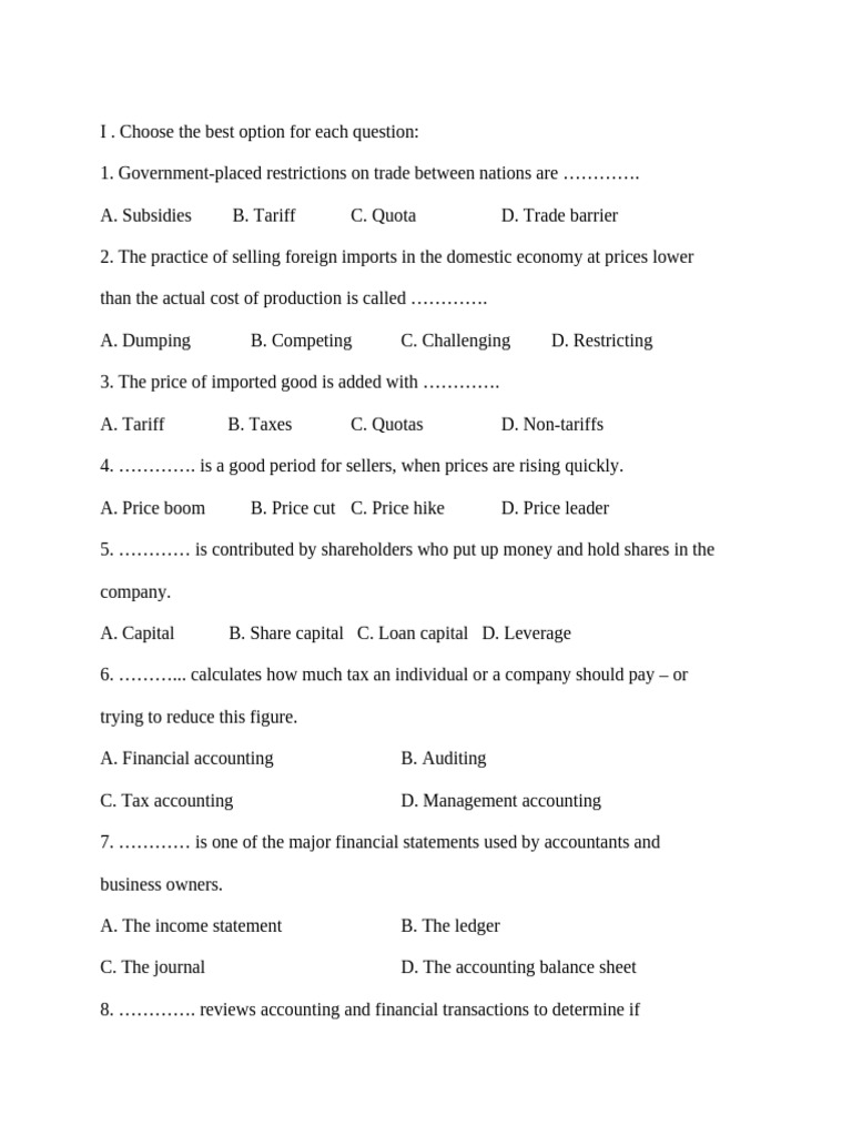 Trade Concepts and Financial Principles Quiz | PDF | World Trade ...
