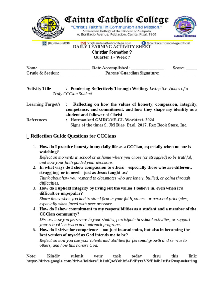 1st Daily Learning Activity Sheet | PDF | Compassion | Integrity