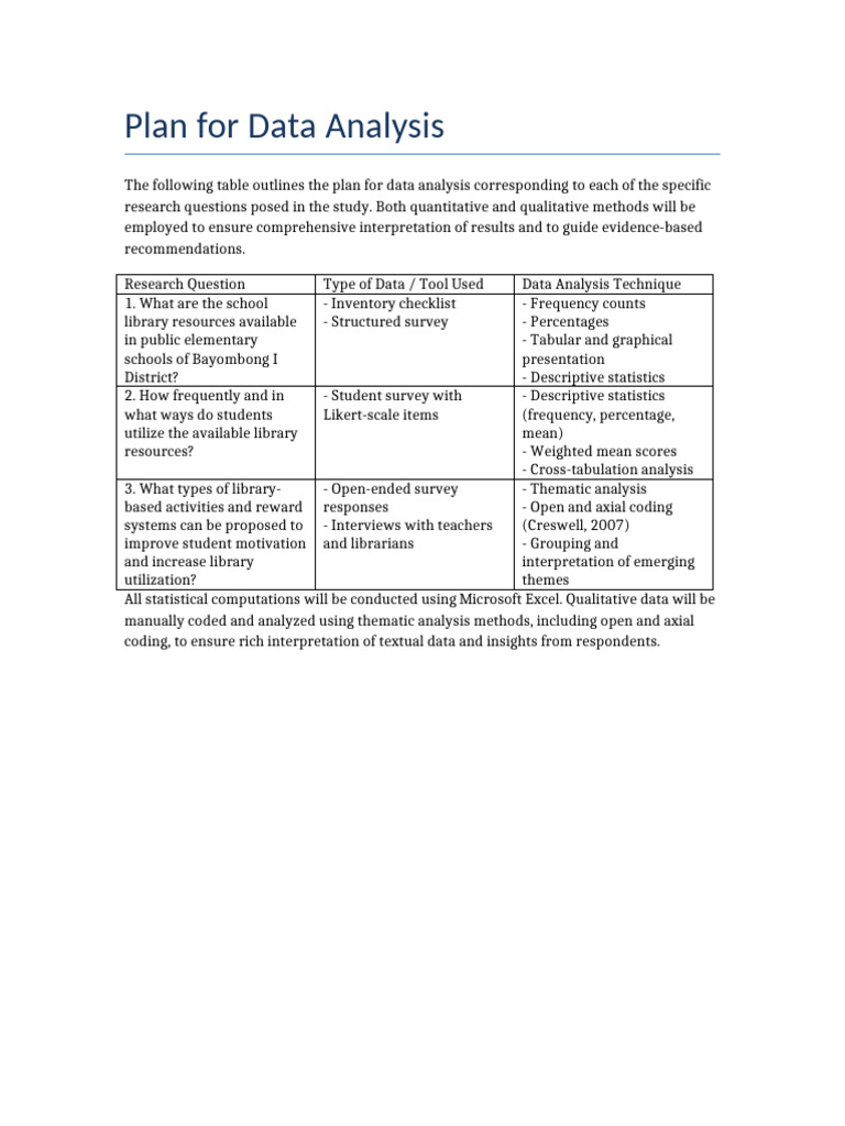 Plan For Data Analysis Library Study | PDF