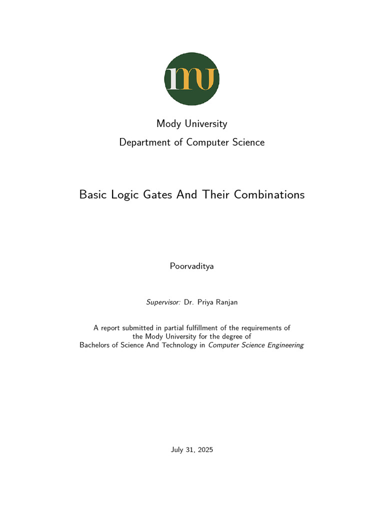Logic Gates and Combinations Report | PDF | Logic Gate | Electrical ...
