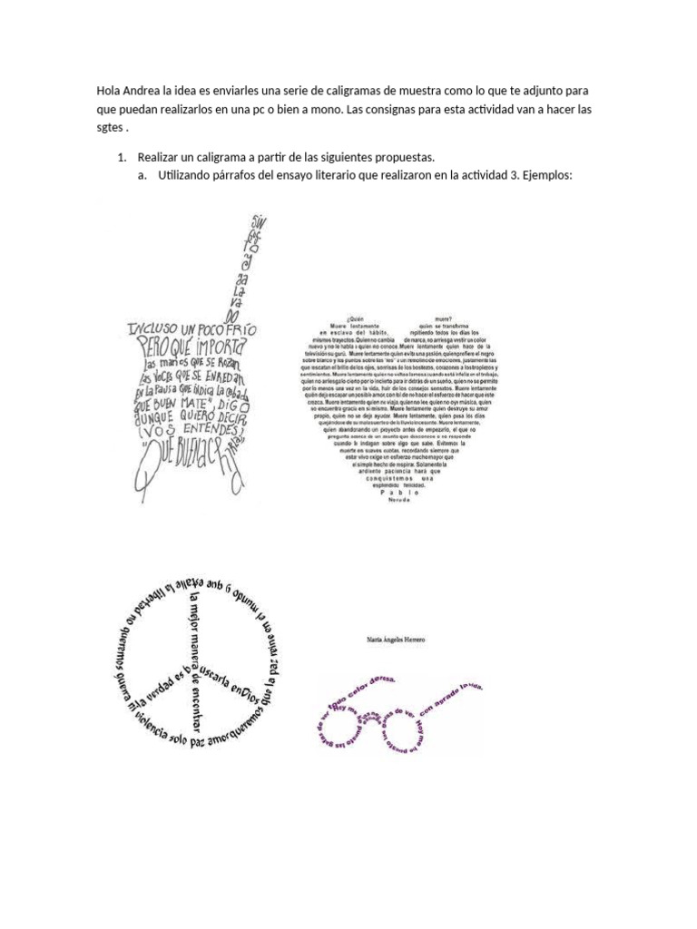 Actividad de Caligramas Creativos | PDF