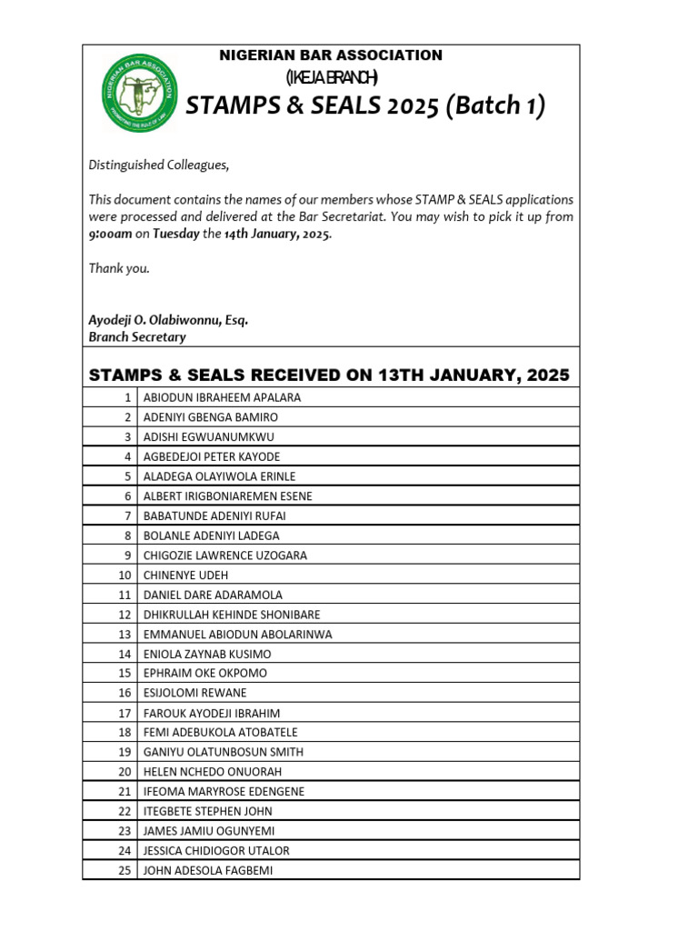 NBA Ikeja Branch Stamps & Seals 2025 | PDF | Nigeria