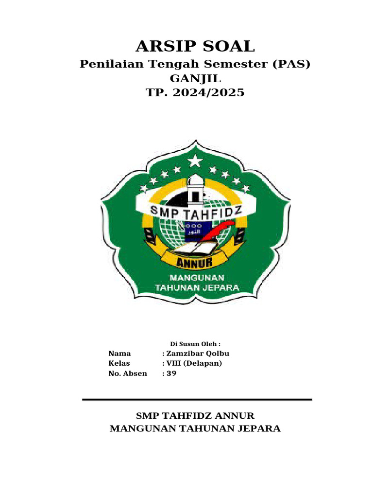 Arsip Soal SMP Annur 2024/2025 | PDF