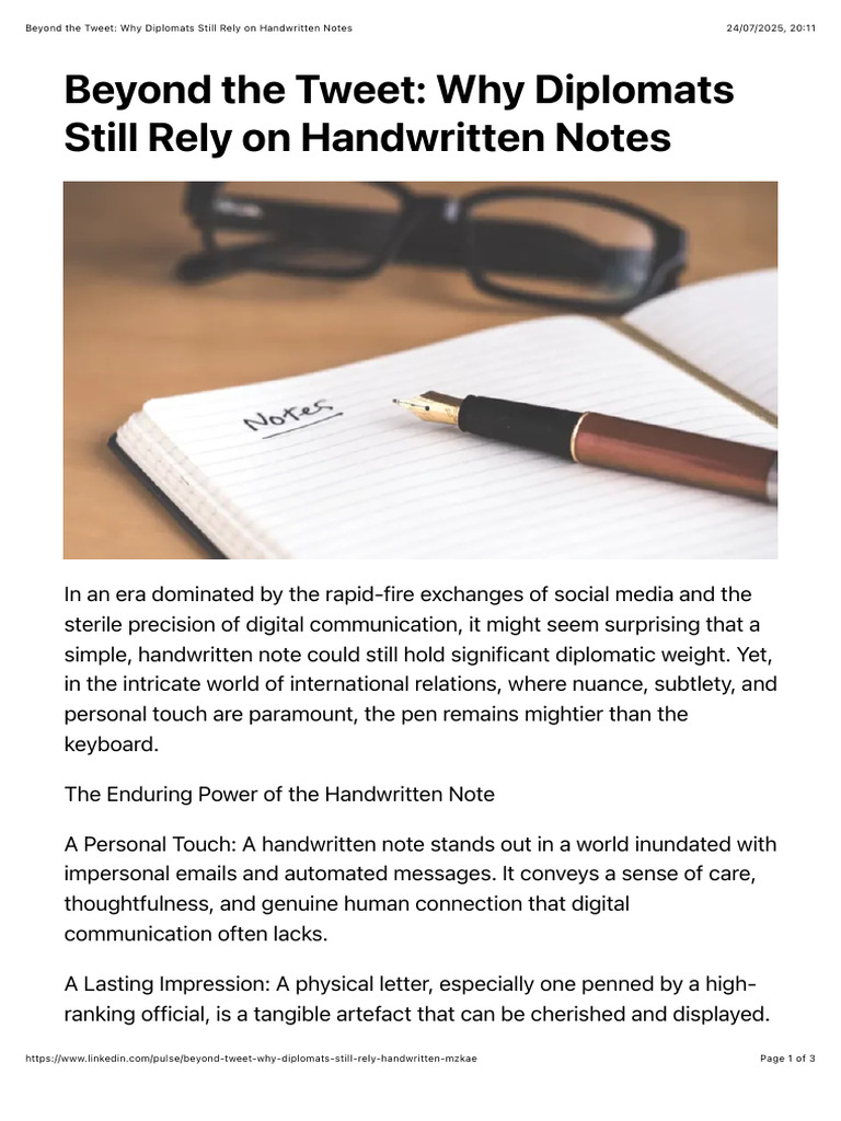 Diplomats' Use of Handwritten Notes | PDF | Communication | Diplomacy