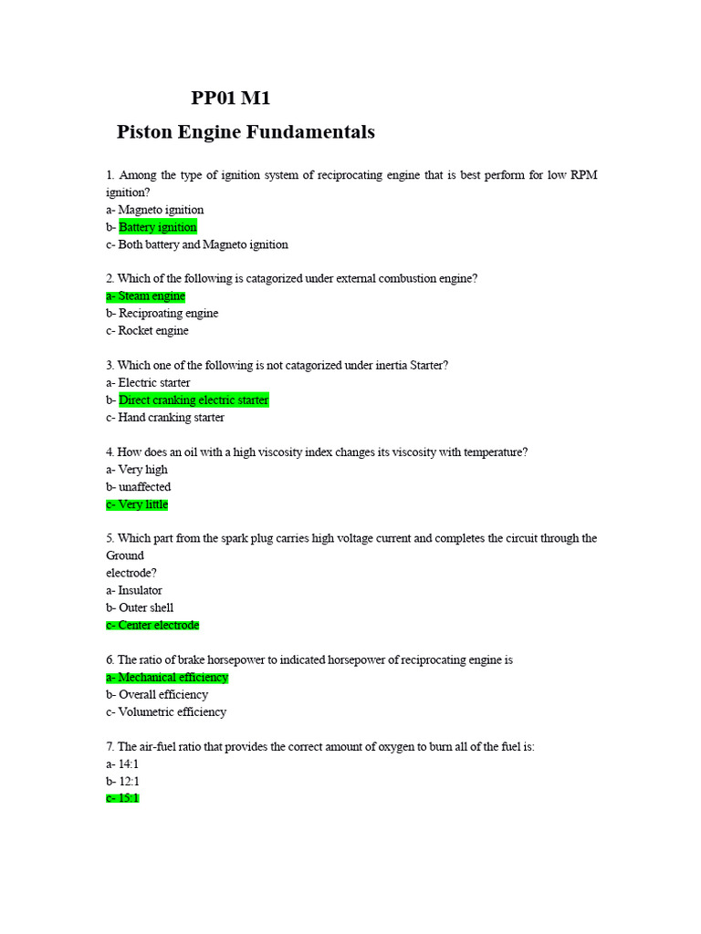 Piston Engine Fundamentals PP01+M1exam | PDF | Internal Combustion Engine | Engines