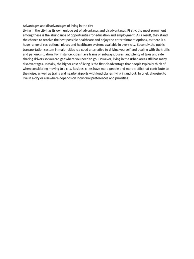 City Living: Pros and Cons | PDF