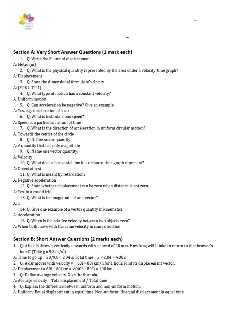ISC Physics Kinematics Worksheet | PDF | Acceleration | Velocity