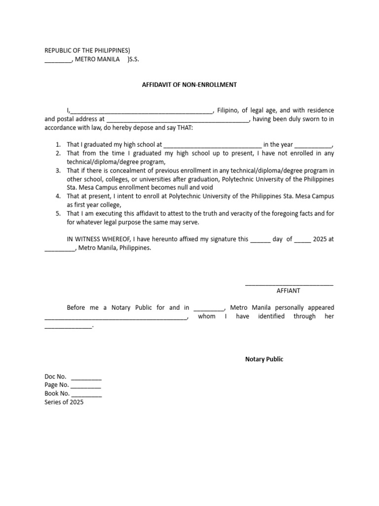 Affidavit of Non-Enrollment | PDF