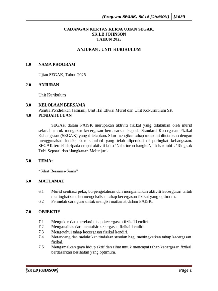 Kertas Kerja Segak 2020 | PDF