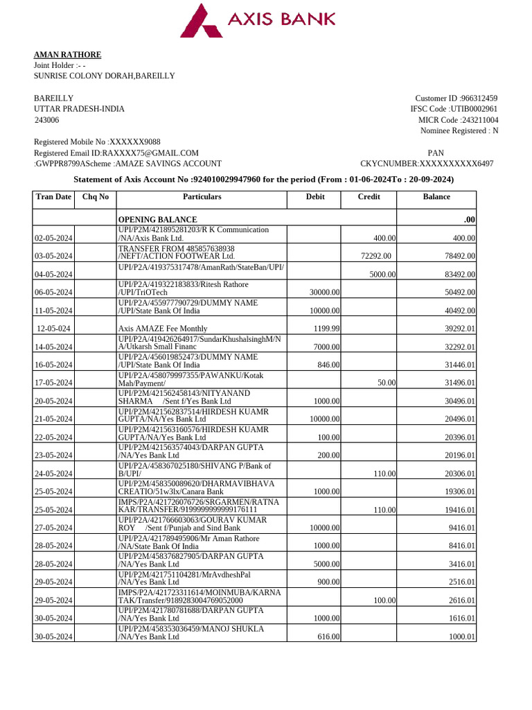 Account - STMT - XX7960 - 07092024 (4) 2 | PDF | Banks | Debit Card