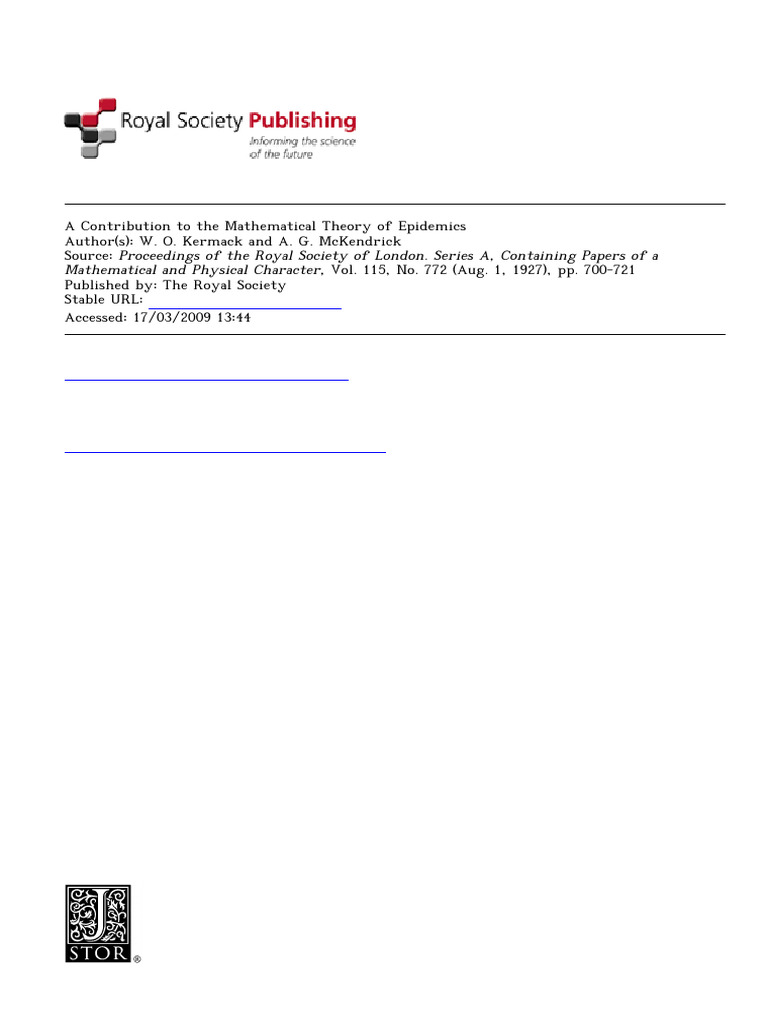 Mathematical Theory of Epidemics | PDF | Epidemics | Infection