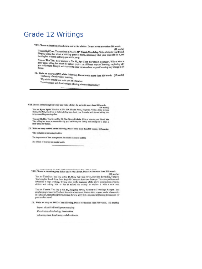 Grade 12 Writings | PDF