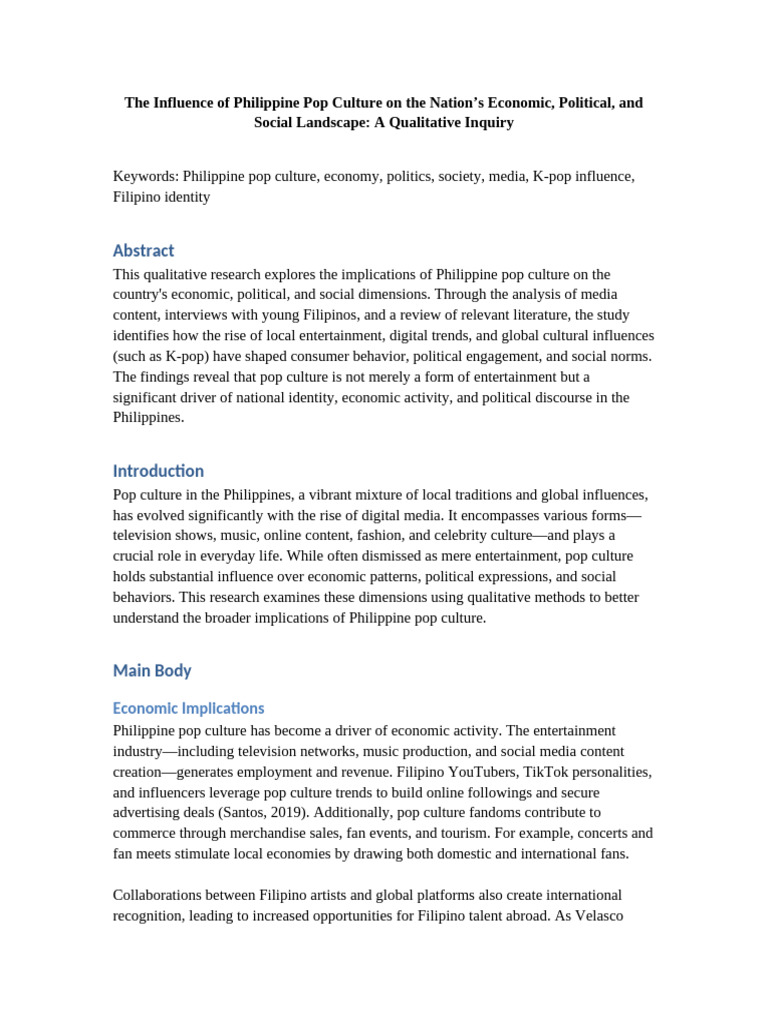 Philippine Pop Culture's Impact Analysis | PDF | Popular Culture ...