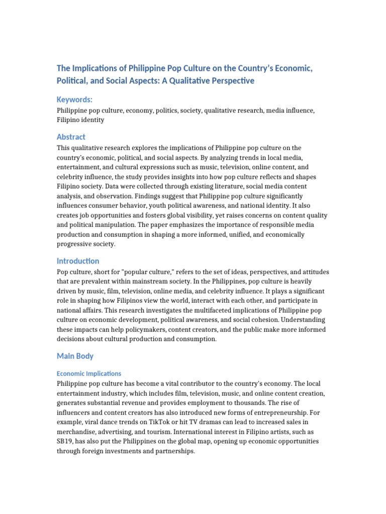 Philippine Pop Culture's Economic Impact | PDF | Popular Culture ...