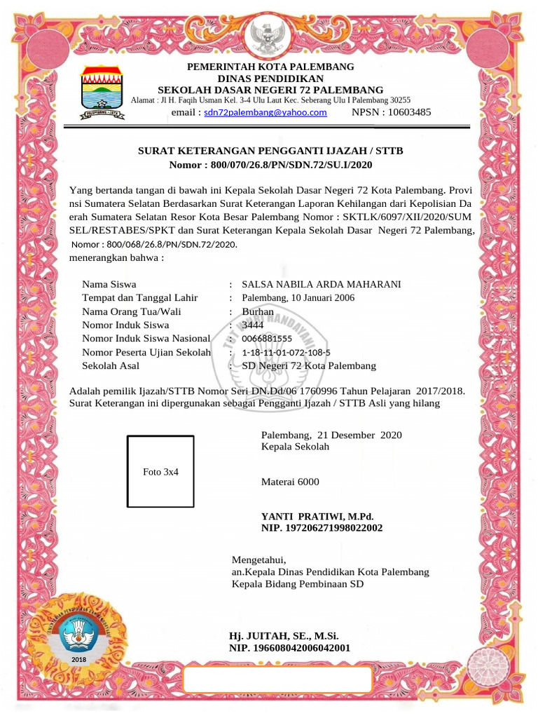 Form Ijazah Salsa Kels. 6.D | PDF