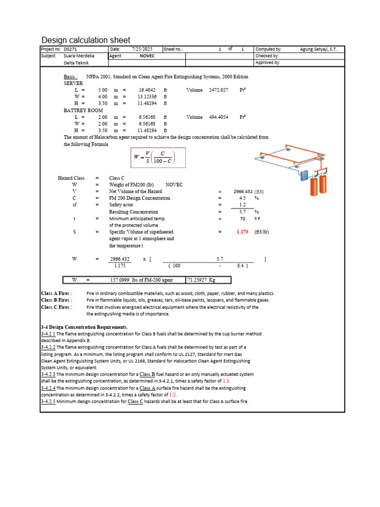 FM 200 Design Calculation Sheet | PDF | Fires | Chemical Process Engineering