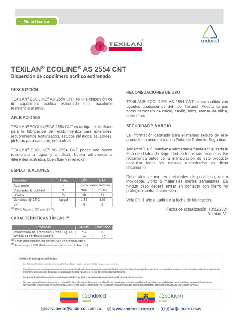FT Texilan Ecoline As 2554 CNT | PDF | Lentes | Calorimetría ...