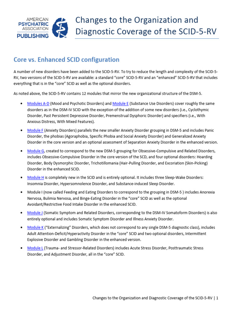 SCID-5-RV: Organizational Changes | PDF | Mental Disorder | Mood Disorders