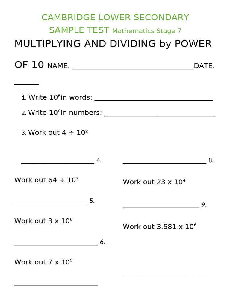 Homework 1 - Multiplying and Dividing by Power of 10 | PDF