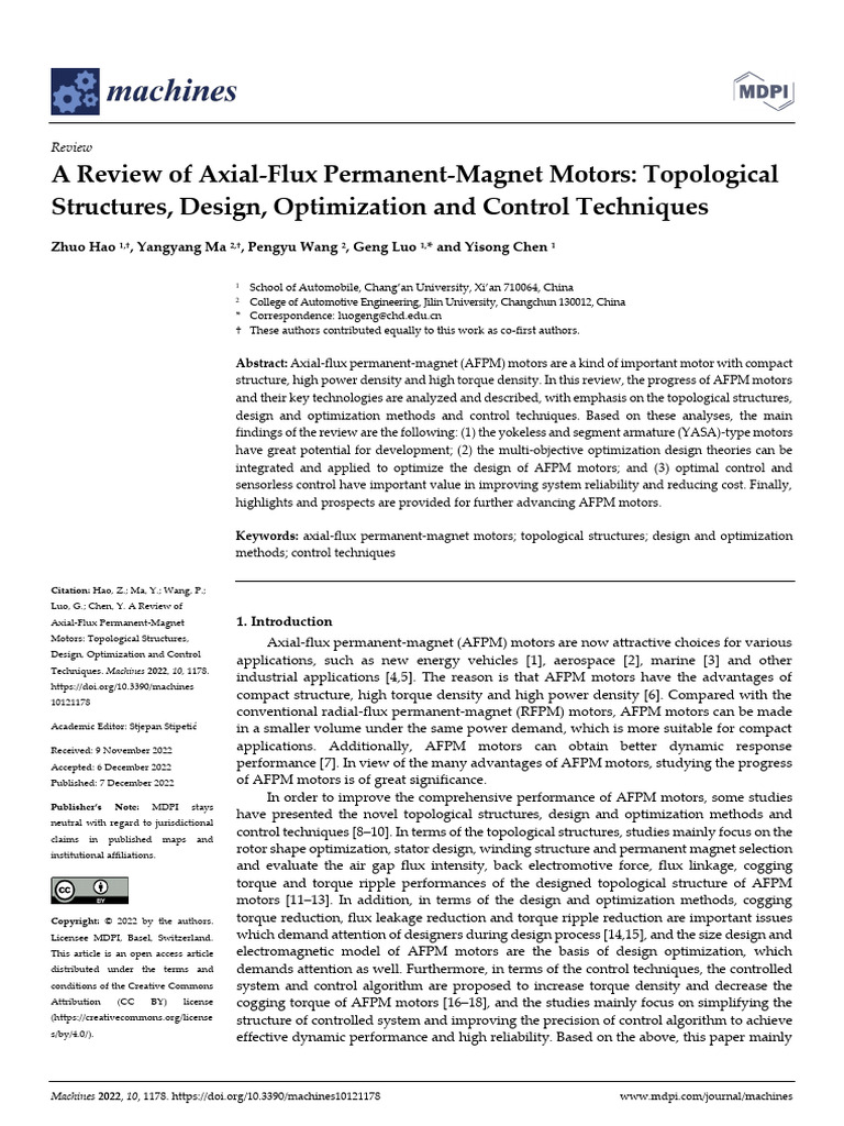 AFPM Motors: Design and Control Review | PDF | Electric Motor ...