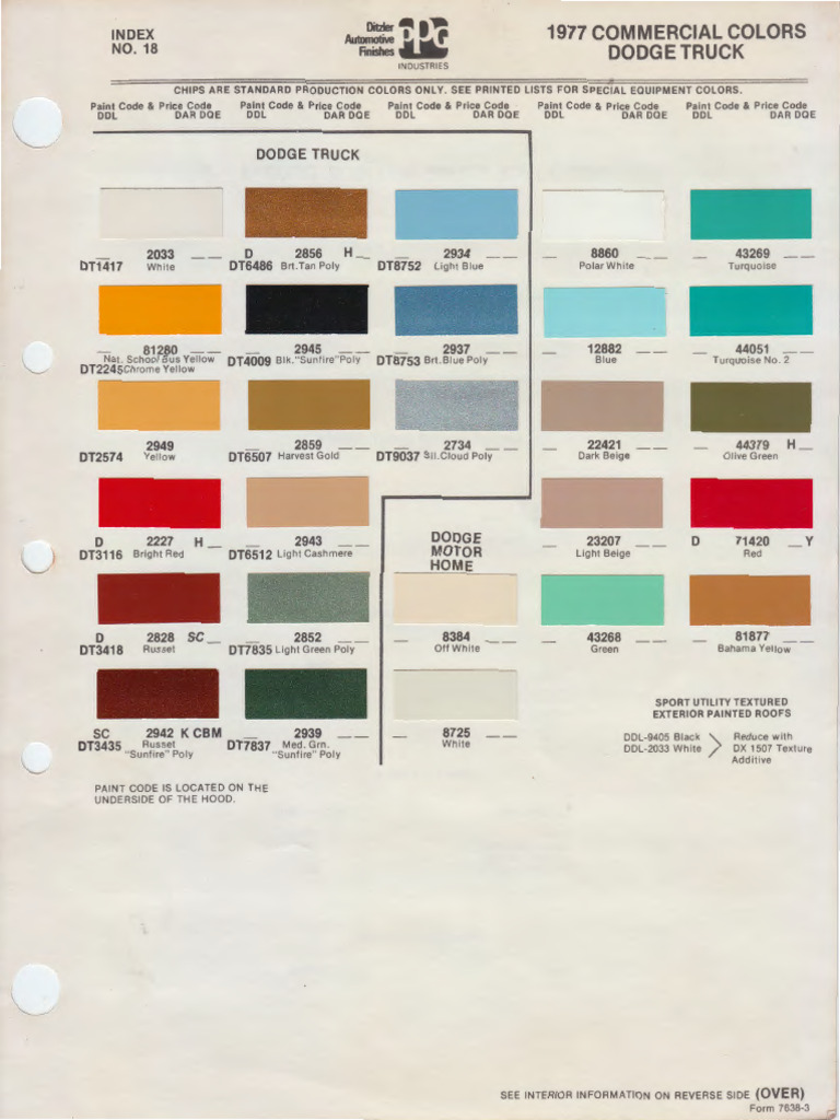 1977 Dodge Truck Color Codes | PDF | Car | Color
