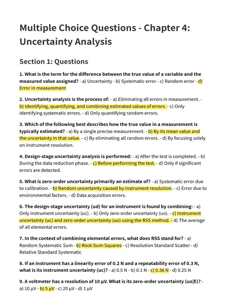 Chapter 4: Uncertainty Analysis Quiz | PDF | Observational Error ...