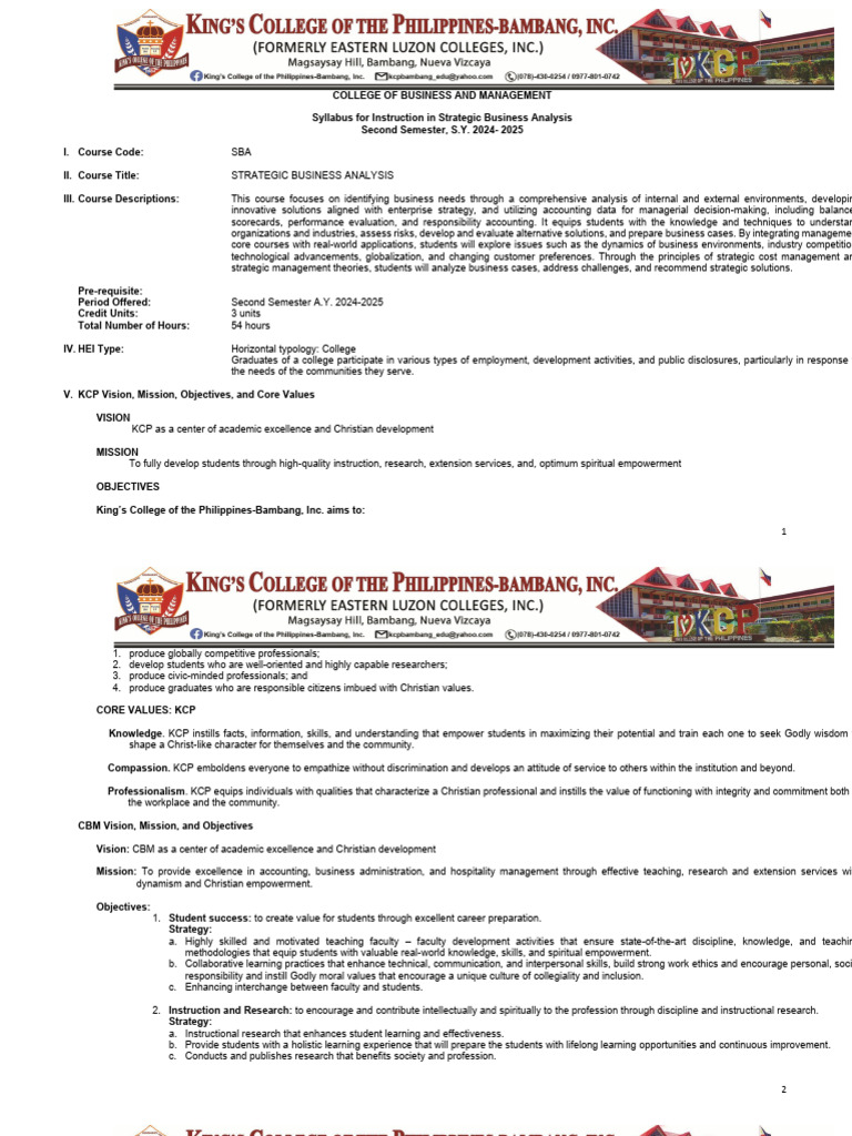 Syllabus On Strategic Business Analysis-BSBA | PDF | Inventory ...