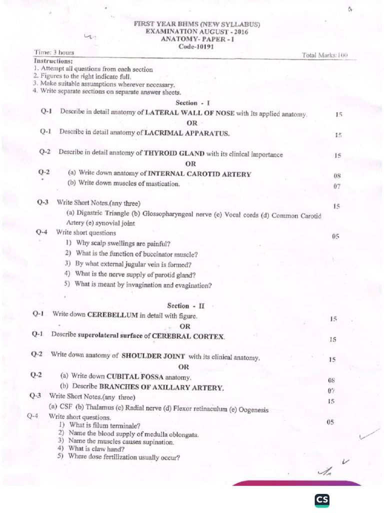 Anatomy 1st Paper | PDF